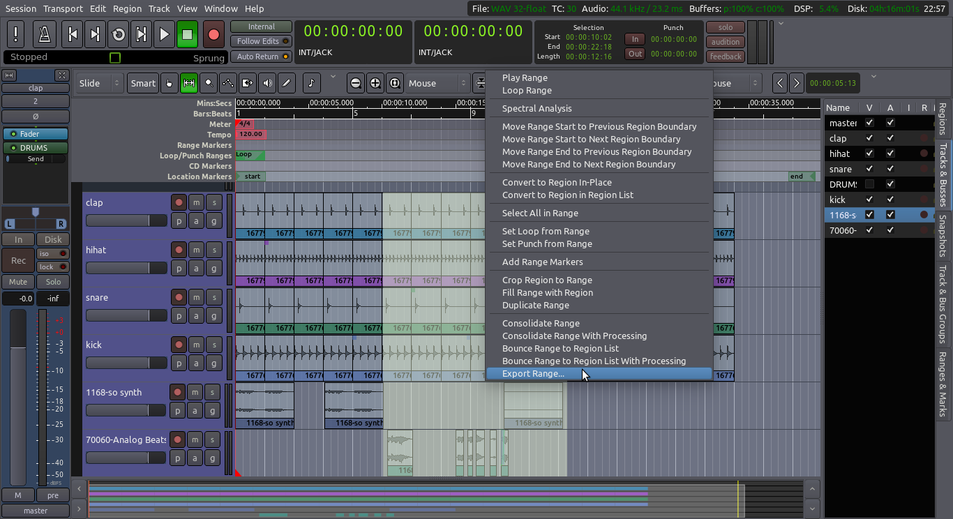 Exporting a Range – Ardour 4